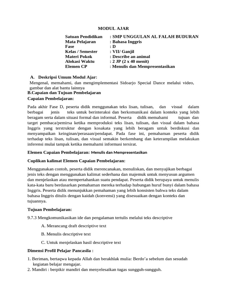 Contoh Modul Ajar | PDF