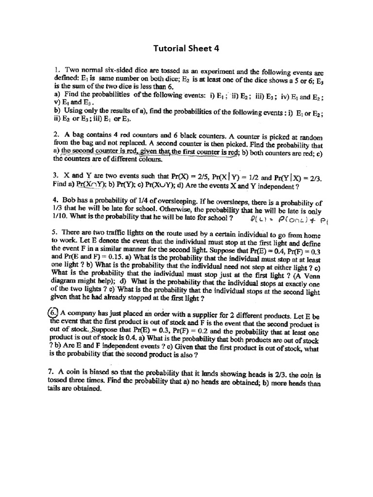 Business Statistics 1 - tutorial sheet 4 | PDF