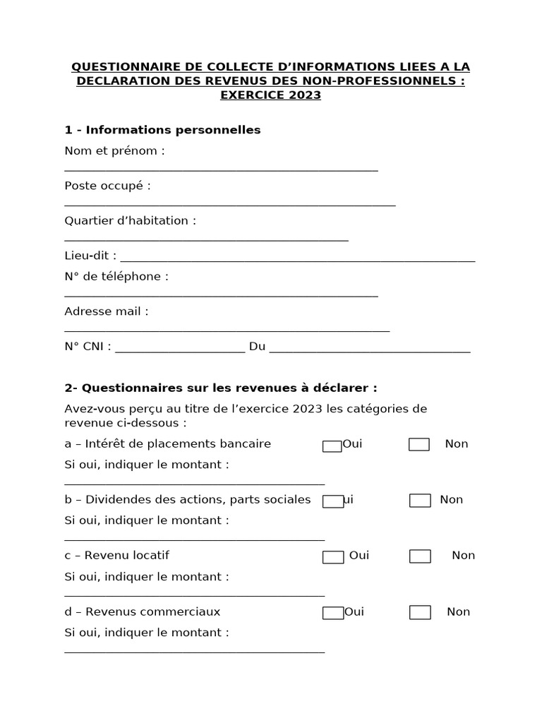 Questionnaire IRPP 2023 | PDF | Impôt sur le revenu
