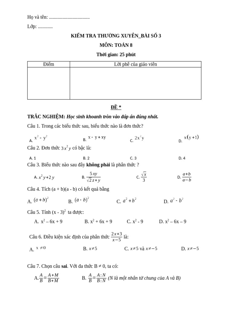 Kttx3 - Toán 8 - hki - Tuần 14 - hn | PDF
