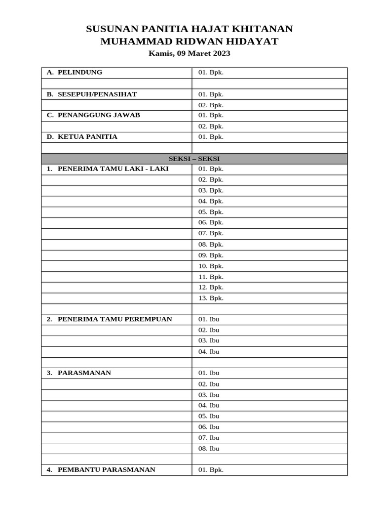 SUSUNAN PANITIA HAJAT Ridwan | PDF