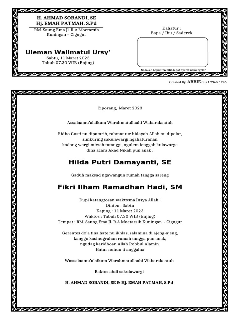 Uleman Walimatul Ursy Hilda | PDF