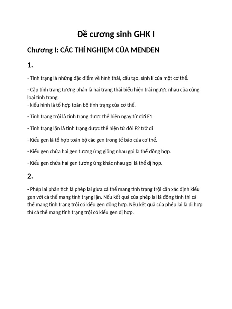 Đề cương sinh GHK I 9 | PDF