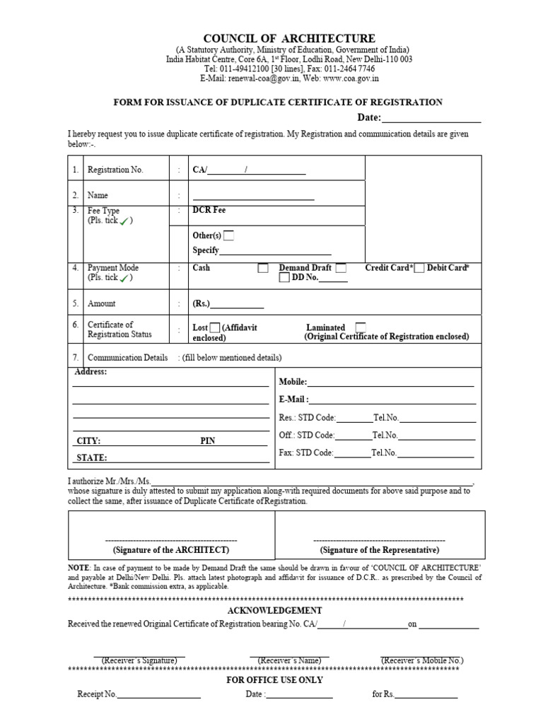 Form For Issuance of Duplicate Certificate of Registration | PDF | Payments