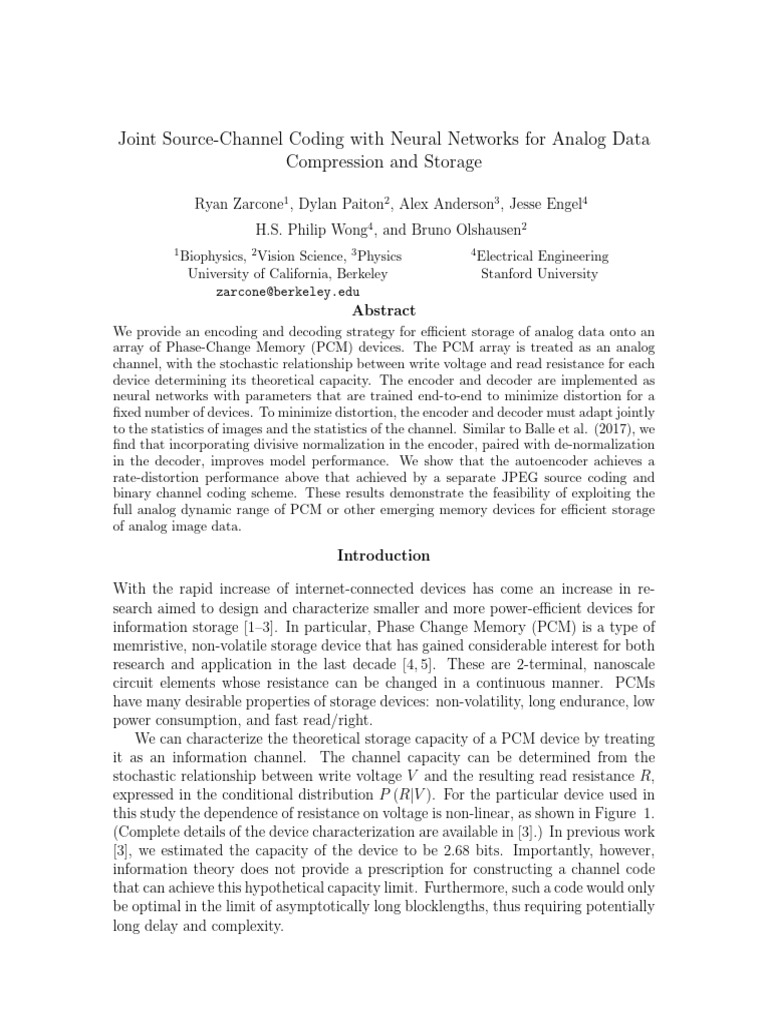 Joint Channel Coding With NNs For Analog Data Compression and Storage | PDF | Data Compression ...