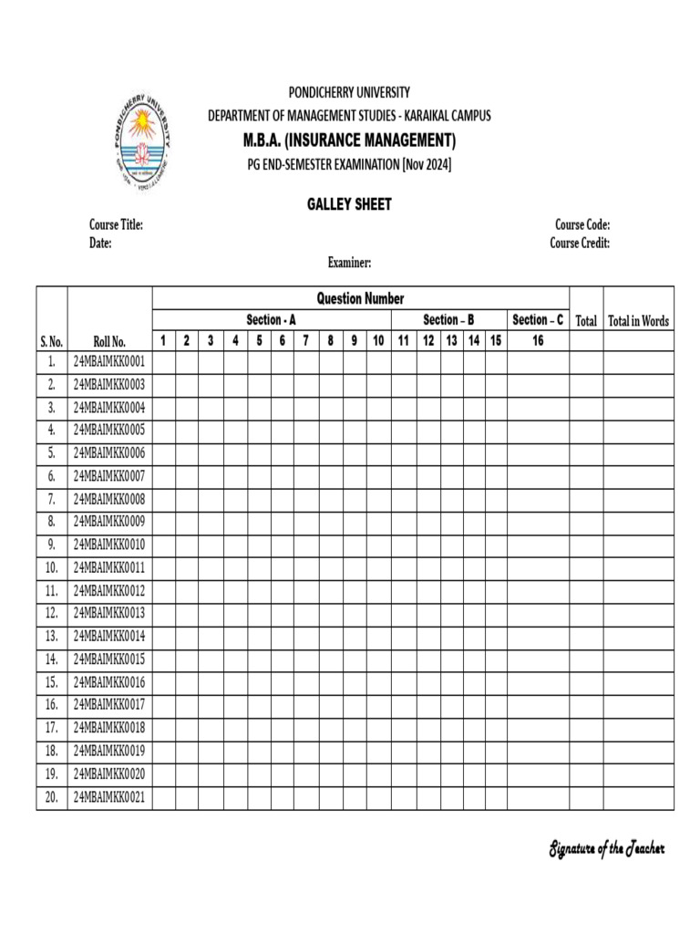 1st Mba (Im) - Galley Sheet-New - 2024 Dec | PDF | Vocational Education ...