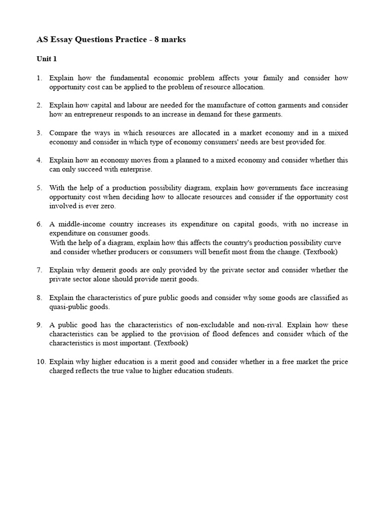 A Level Economics Essay Questions | PDF | Inflation | Elasticity ...
