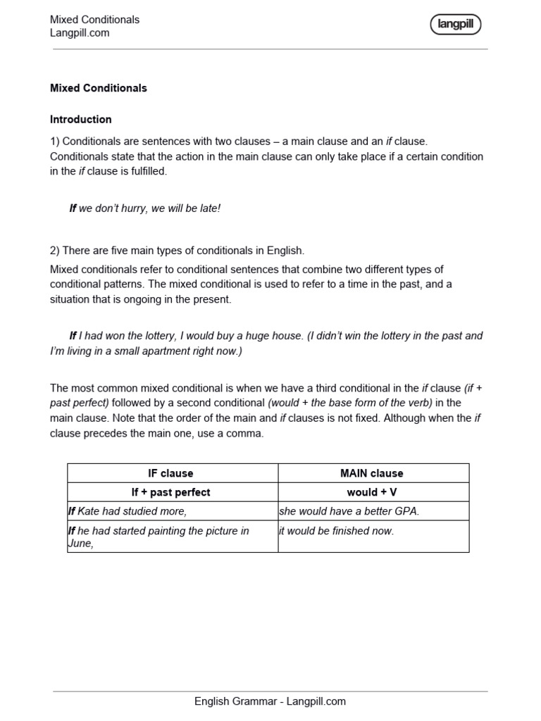 1.1 19. (Textbook) Conditionals - Mixed Type PDF | PDF | Language Mechanics | Grammar