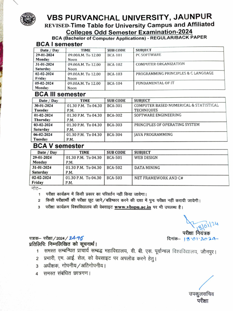 VBSU 2024 BCA/BBA Exam Schedule | PDF | Business | Economies