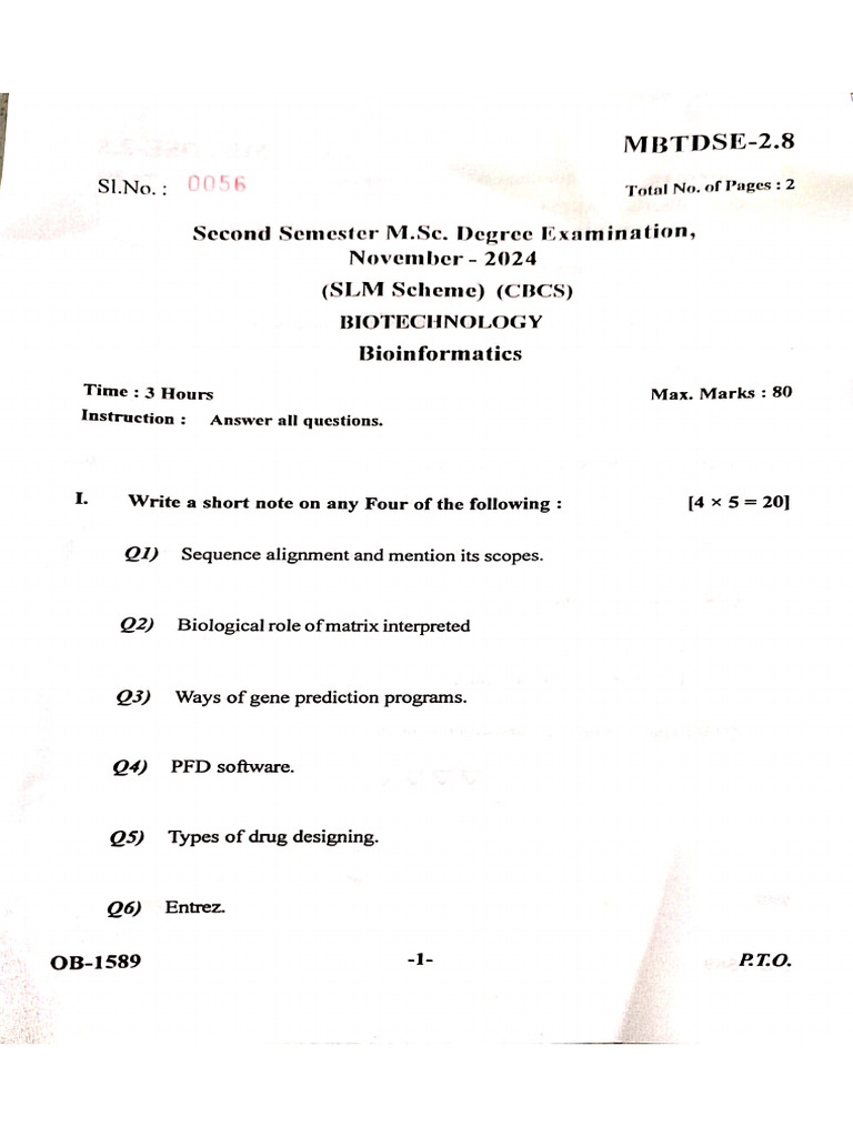 Bioinformatics Qo | PDF