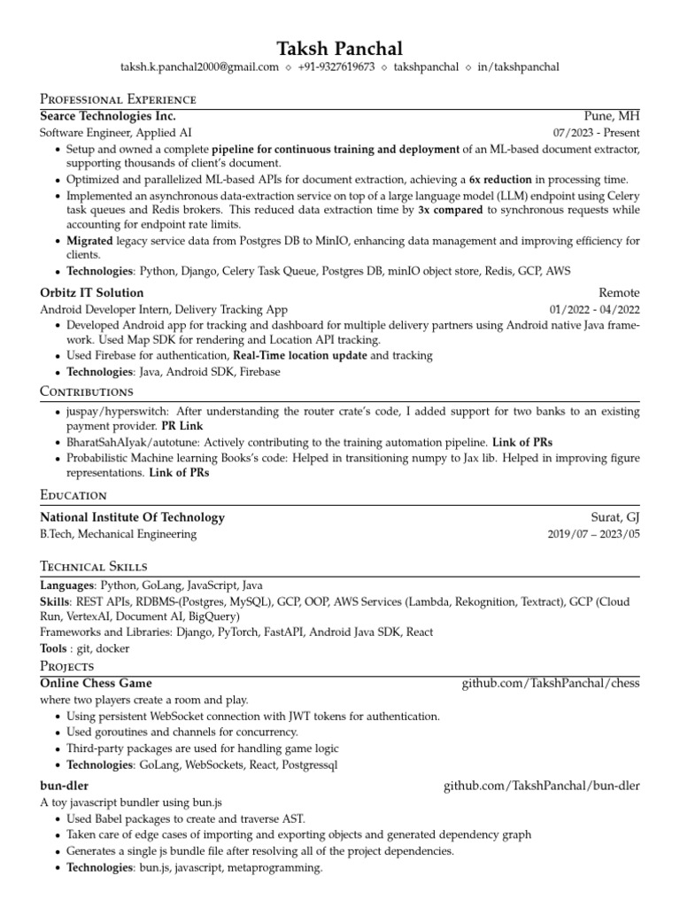 Taksh Panchal Resume Oct 24 | PDF | Postgre Sql | Java (Programming Language)