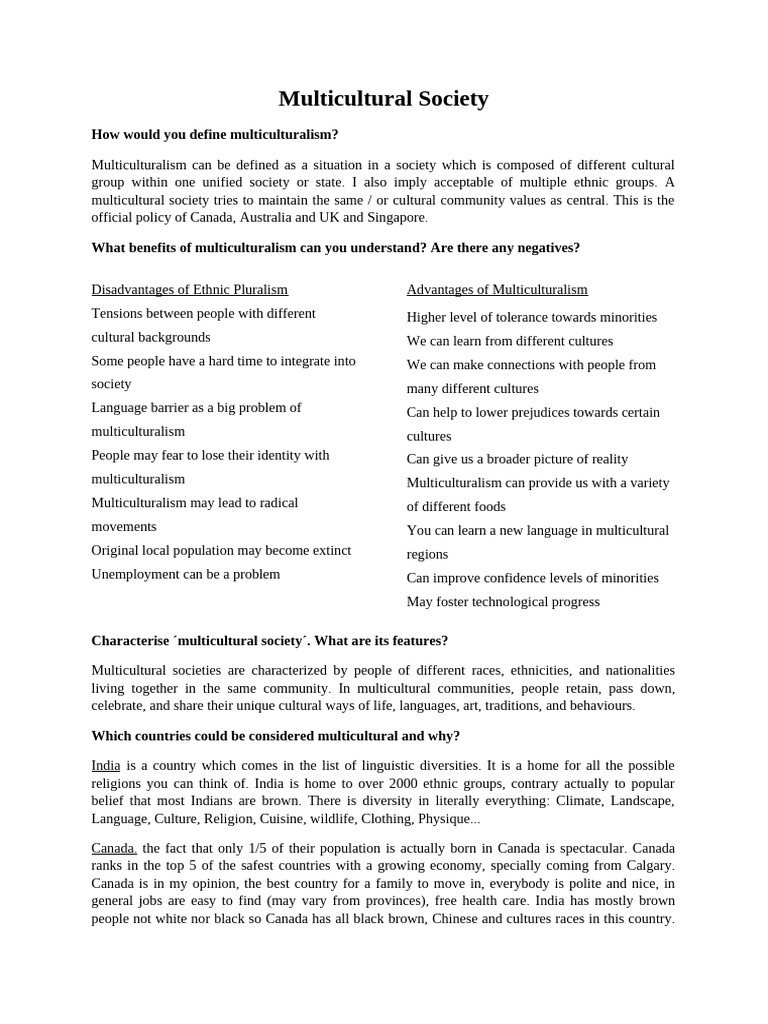 5 Multicultural Society | PDF | Multiculturalism | Immigration