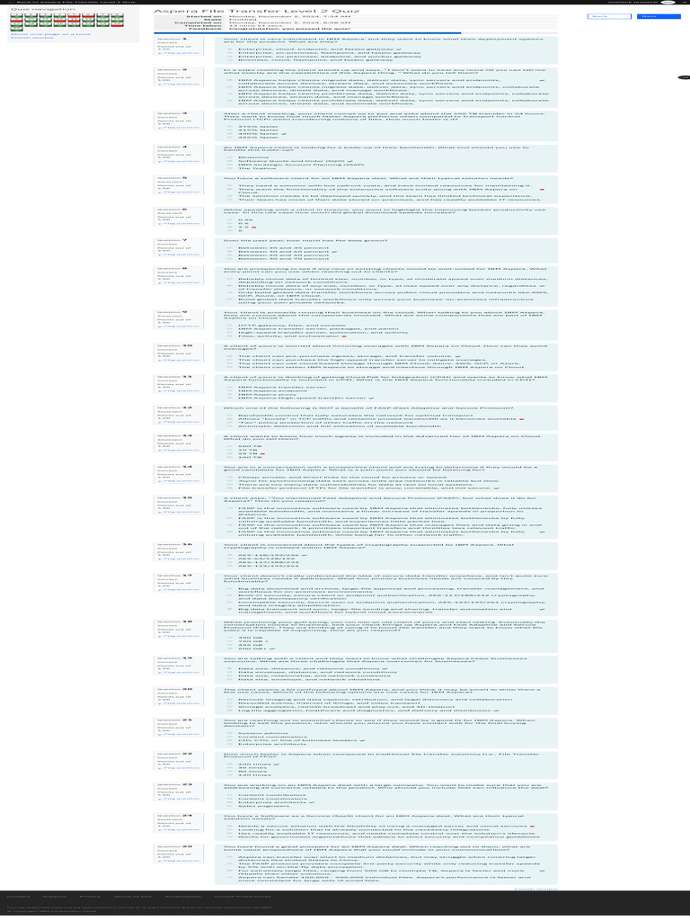 Aspera File Transfer Level 2 Quiz - Attempt Review | PDF | Cloud Computing | File Transfer Protocol