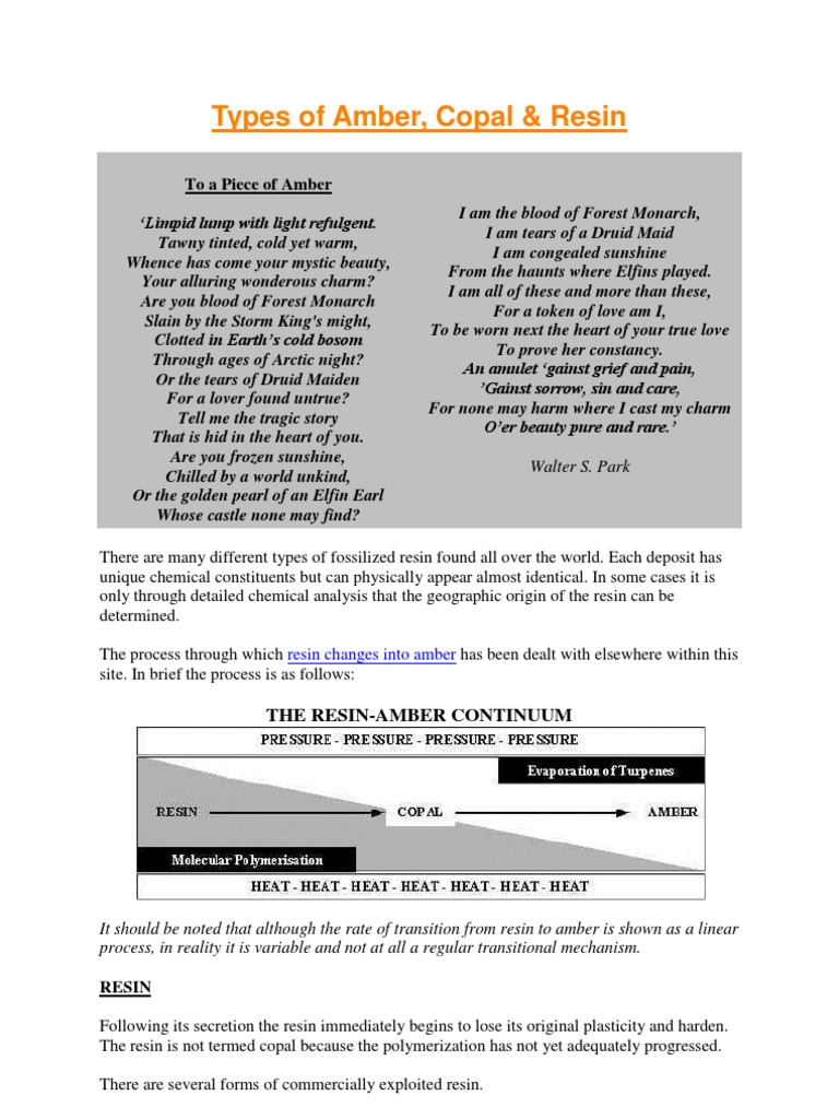 Amber Types of Amber, Copal and Resin PDF | PDF | Amber | Resin