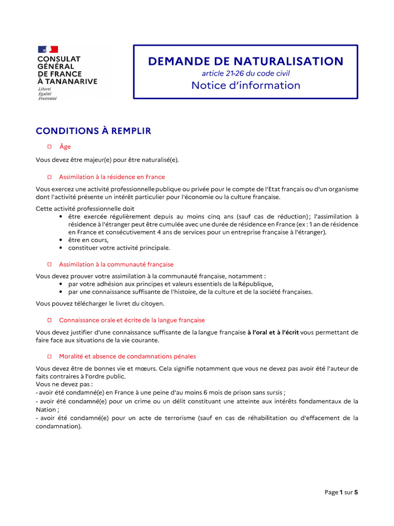 Conditions pour la Naturalisation Française | PDF