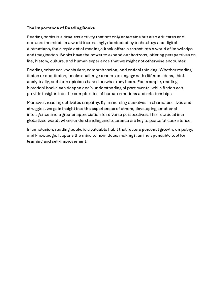 The Importance of Reading Books | PDF