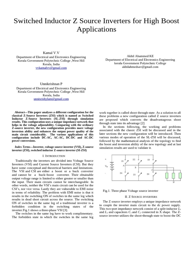 Z Source Inverter_word | PDF | Power Inverter | Electrical Impedance