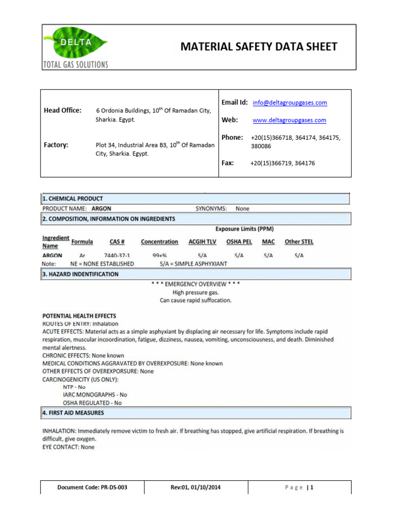 Argon MSDS PRDS003 - 2 | PDF