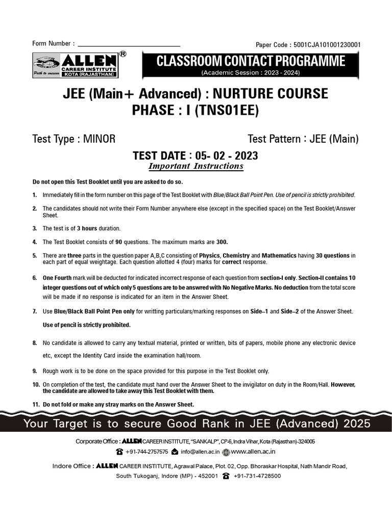 Practice Test For Jee Main | PDF
