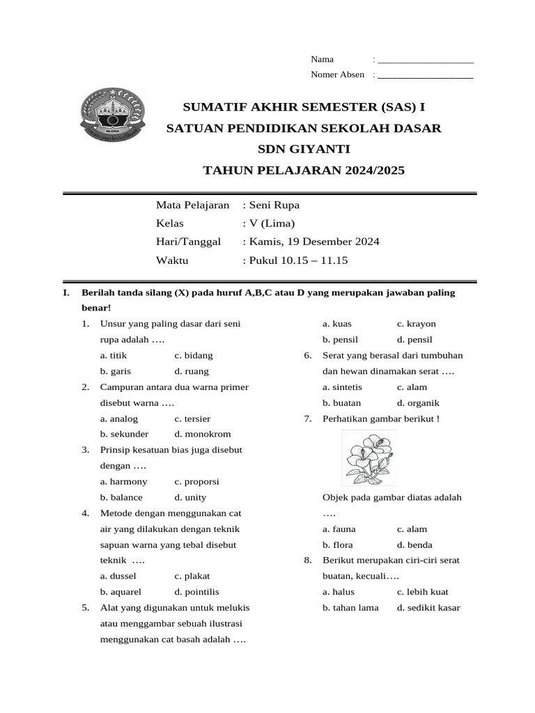 SAS 1 SENI RUPA - KELAS V | PDF