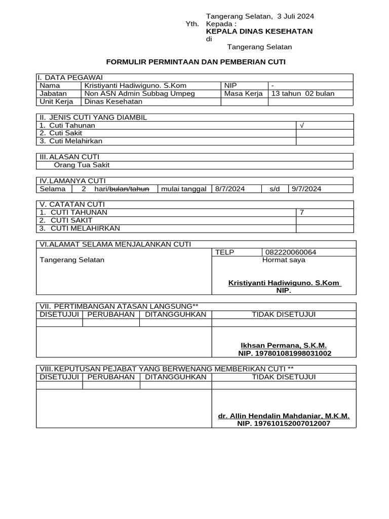 Formulir Permintaan Dan Pemberian Cuti BARU P3K Dan Honorer-1 | PDF