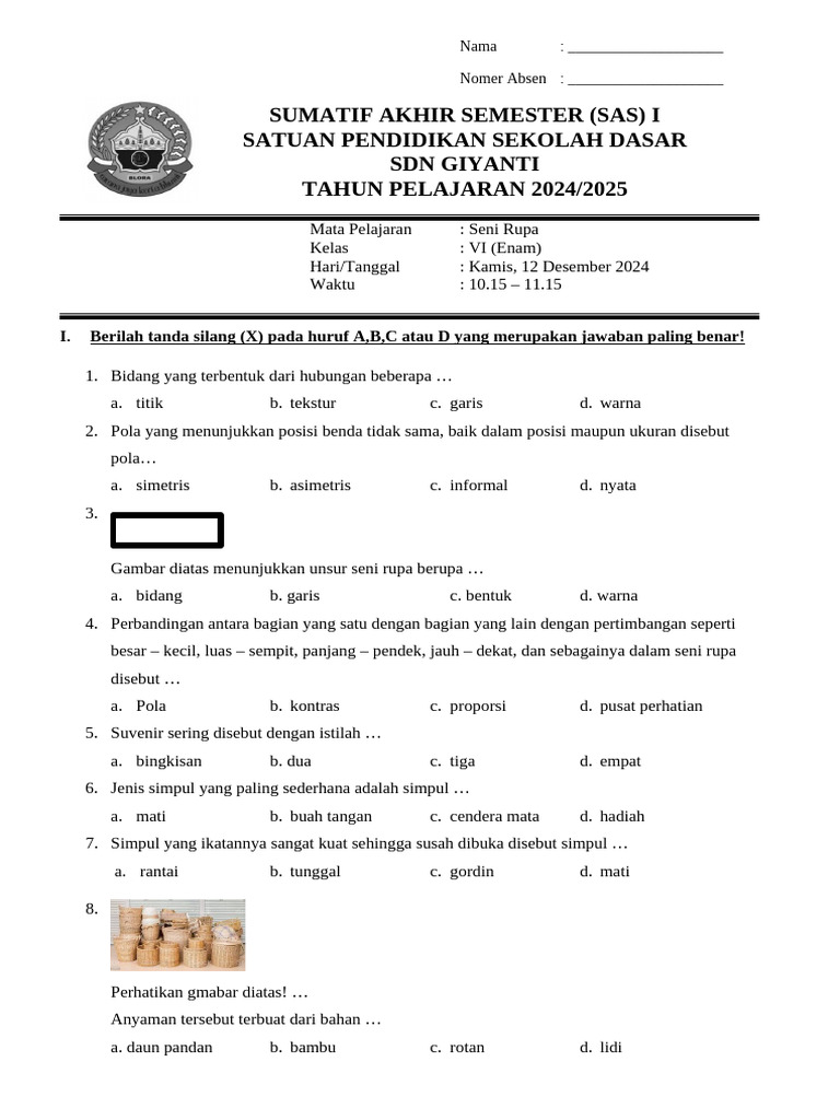 SAS 1_SENI RUPA KL 6 | PDF