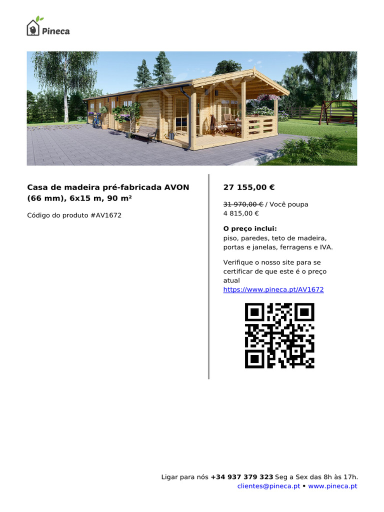Casa de Madeira Pre Fabricada AVON 66 MM 6x15 M 90 m2 | PDF