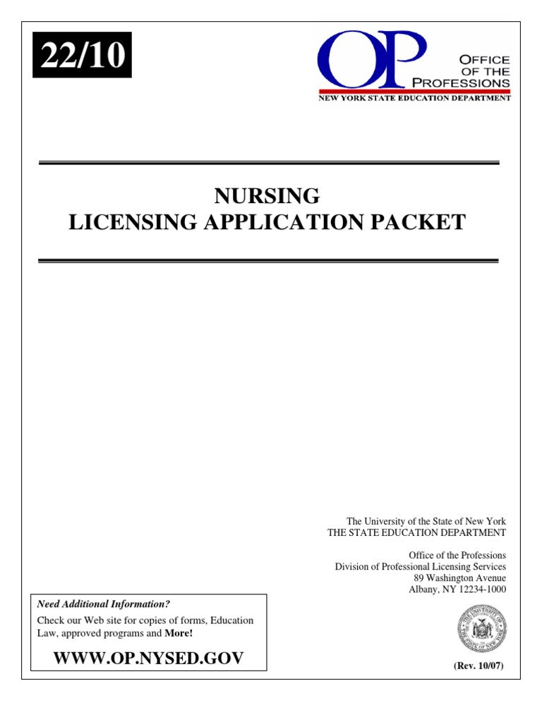 Nursing Licensing Application Packet: WWW - Op.Nysed - Gov | PDF