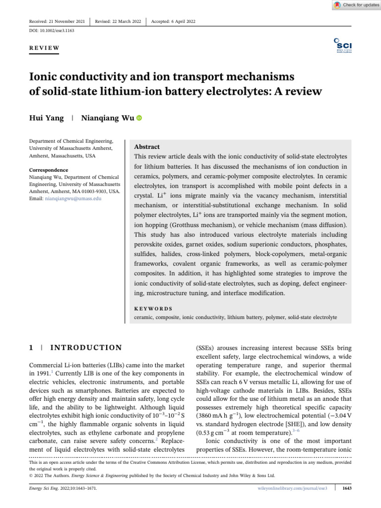 Energy Science Engineering - 2022 - Yang - Ionic Conductivity and Ion ... Energy Science Engineering - 2022 - Yang - Ionic Conductivity and Ion ...