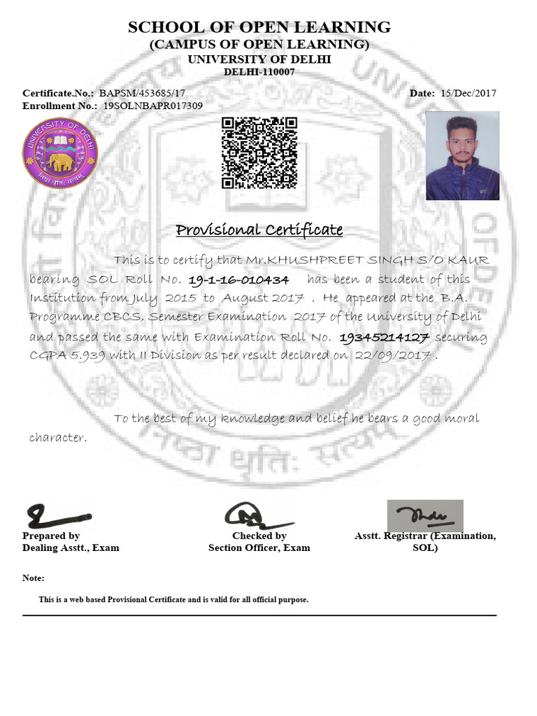 B A Certificate | PDF