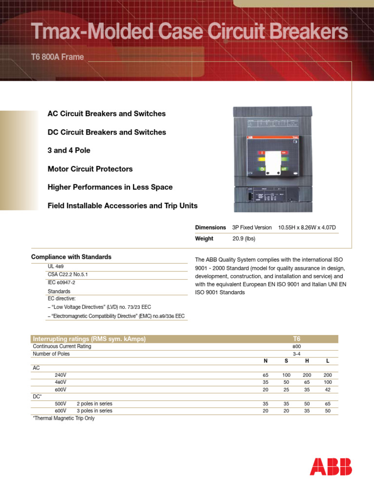 Tmax 800A Molded Case Circuit Breakers | PDF | Electromagnetic ...