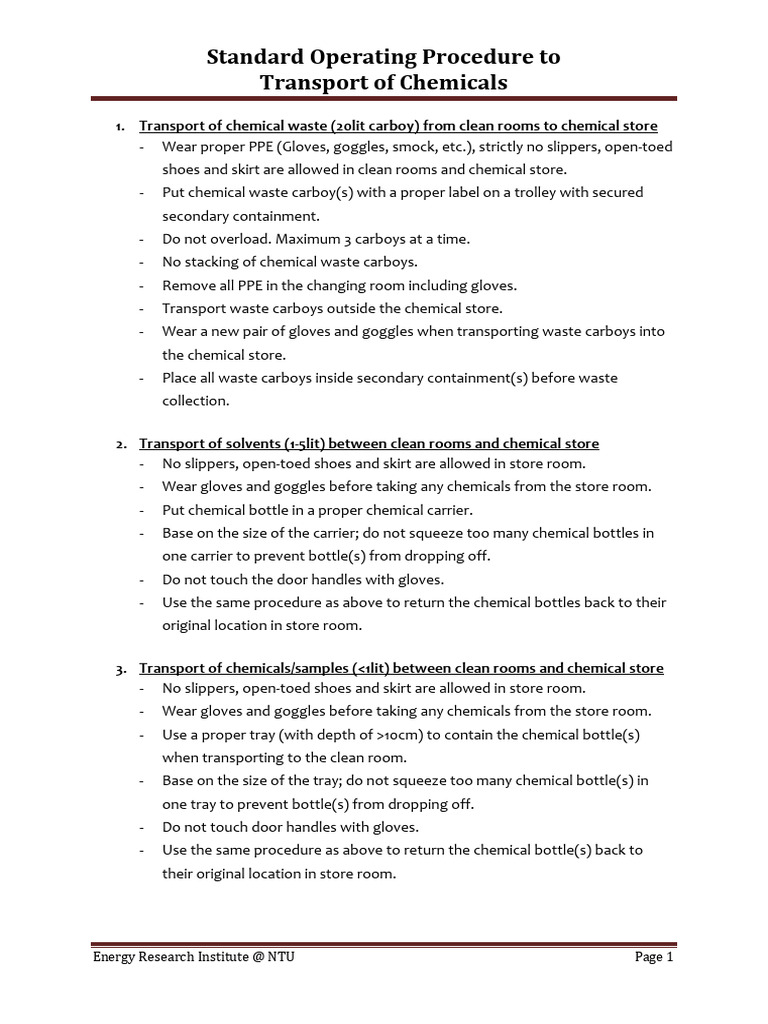 SOP - Transport of Chemicals | PDF