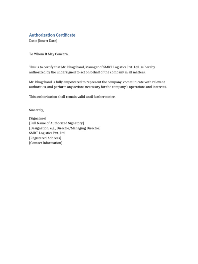 Authorization Certificate | PDF