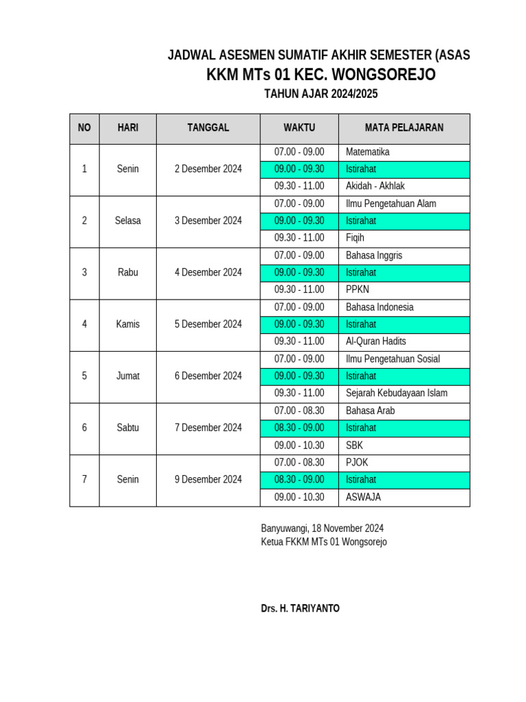 Jadwal Asas 2024-2025 | PDF