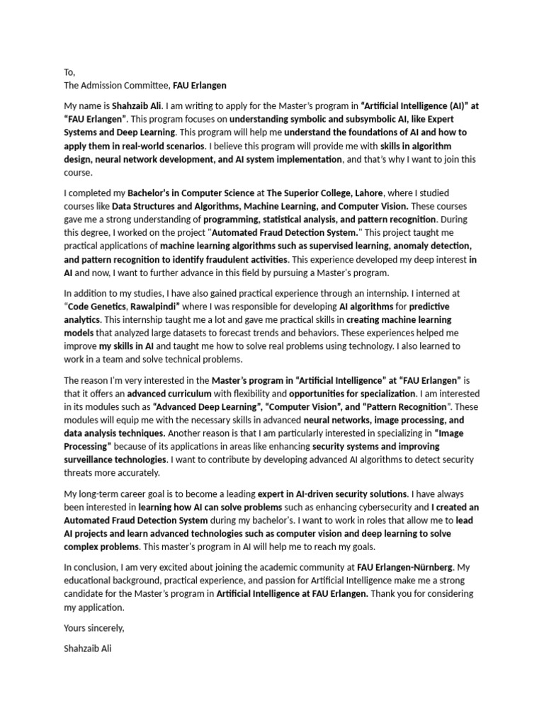 Motivational Letter Sample | PDF | Artificial Intelligence ...
