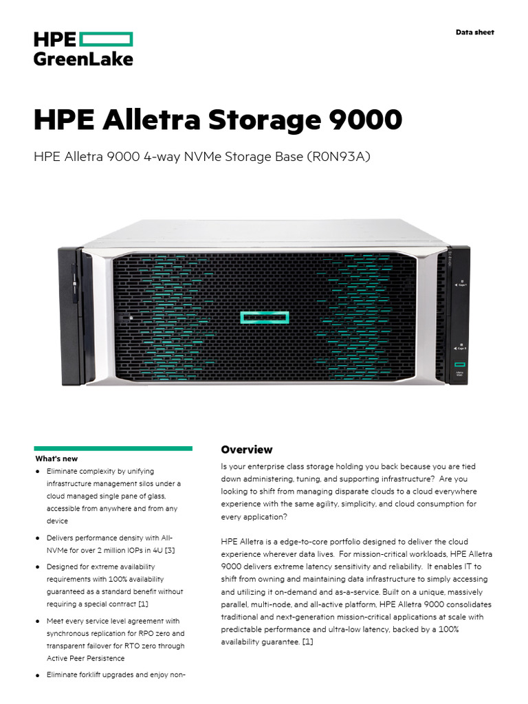 HPE Alletra 9000 4-Way NVMe Storage Base Data sheet-PSN1013540072DKEN | PDF | Cloud Computing ...