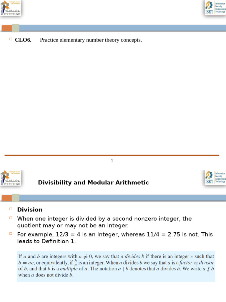 Lecture 12 Number Theory | PDF | Division (Mathematics) | Numbers