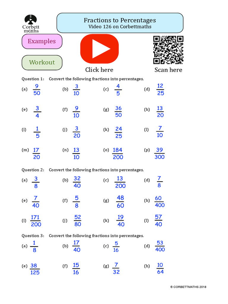 Fraction To Percent Grade 5 - HW | PDF