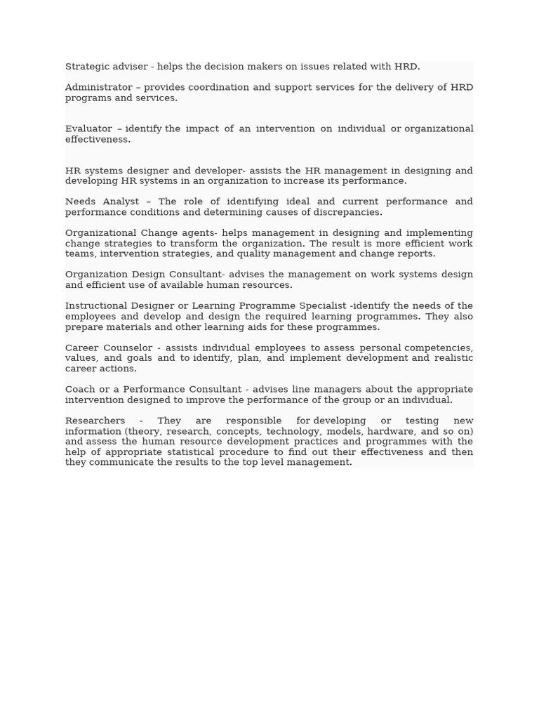 HRD Roles and Responsibilities Guide | PDF