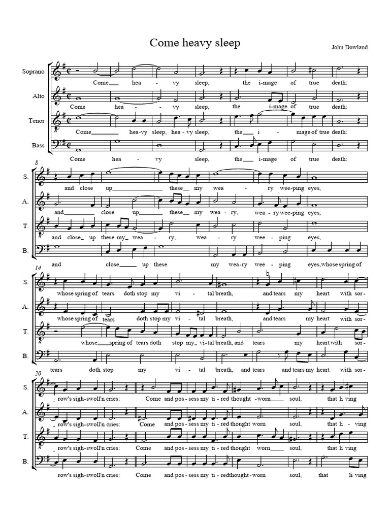 Dowland Come Heavy Sleep A4 | PDF | Singing | Vocal Music