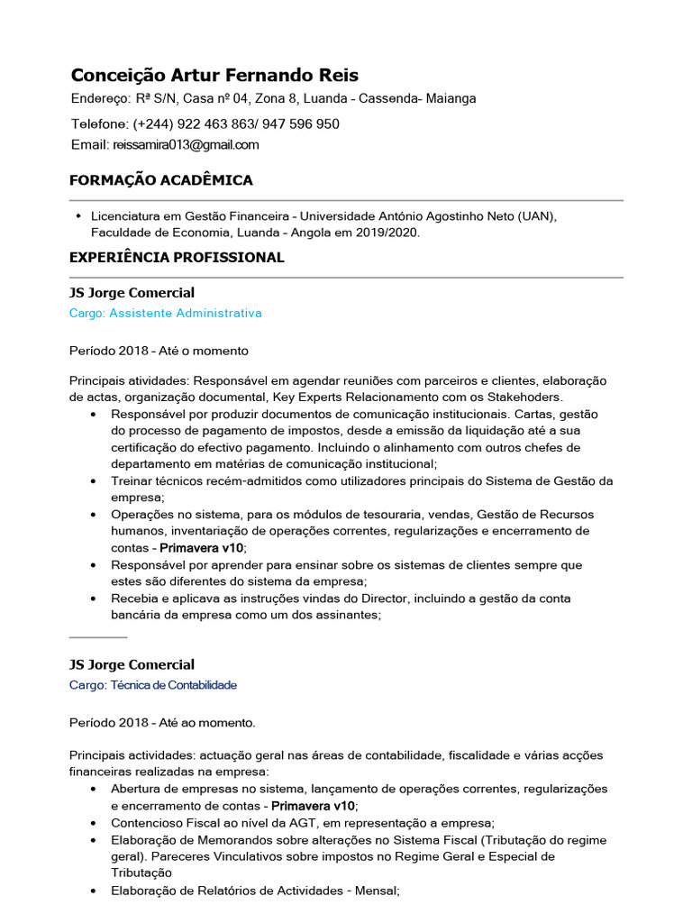 Perfil Profissional de Conceição Reis | PDF | Contabilidade | Impostos