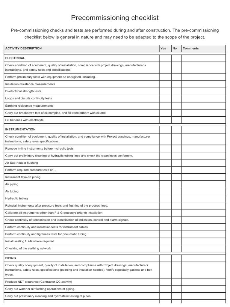 commissioning_list_example | PDF | Pipe (Fluid Conveyance) | Pump