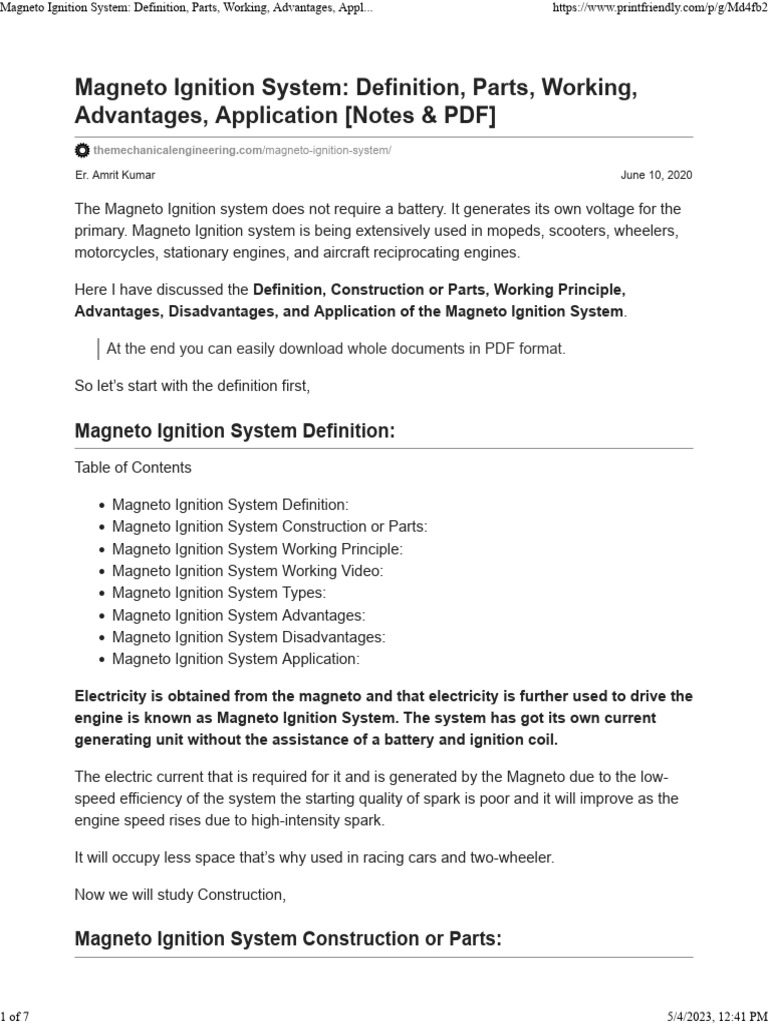 Magneto Ignition System Overview & Guide | PDF | Inductor | Transformer
