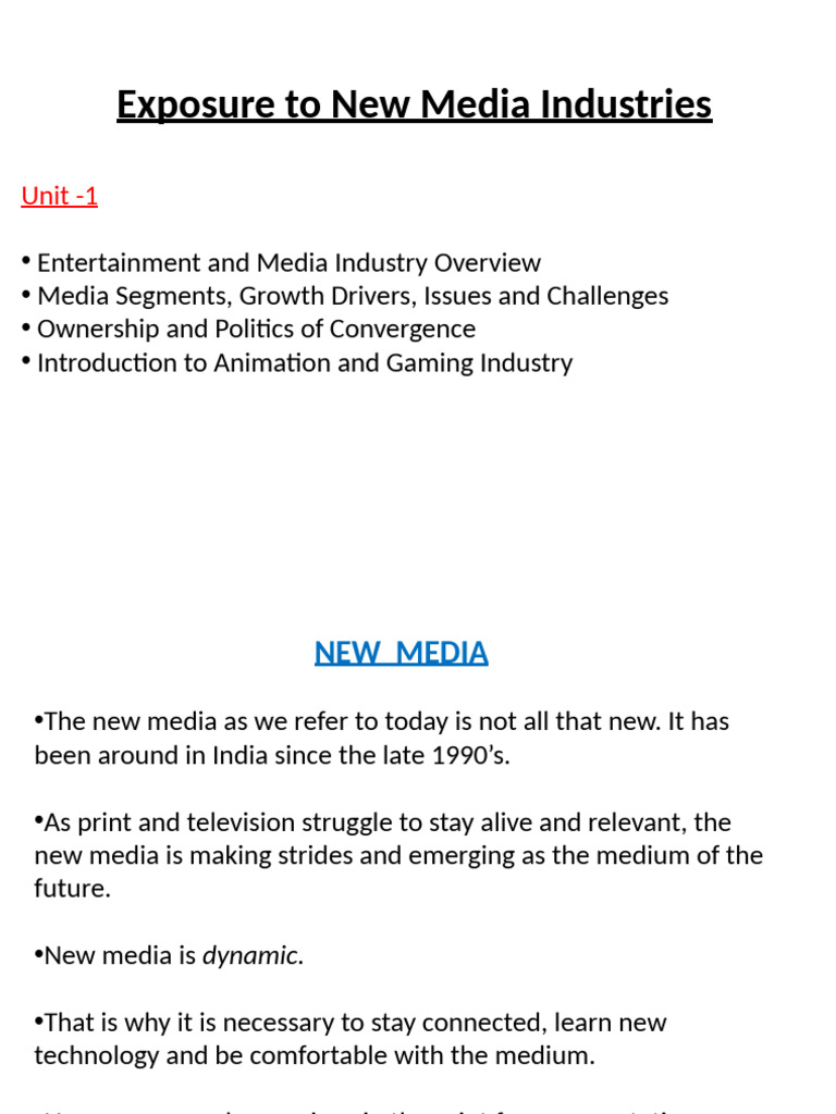 Exposure To New Media Industries Unit 1 | PDF | Animation | Mass Media