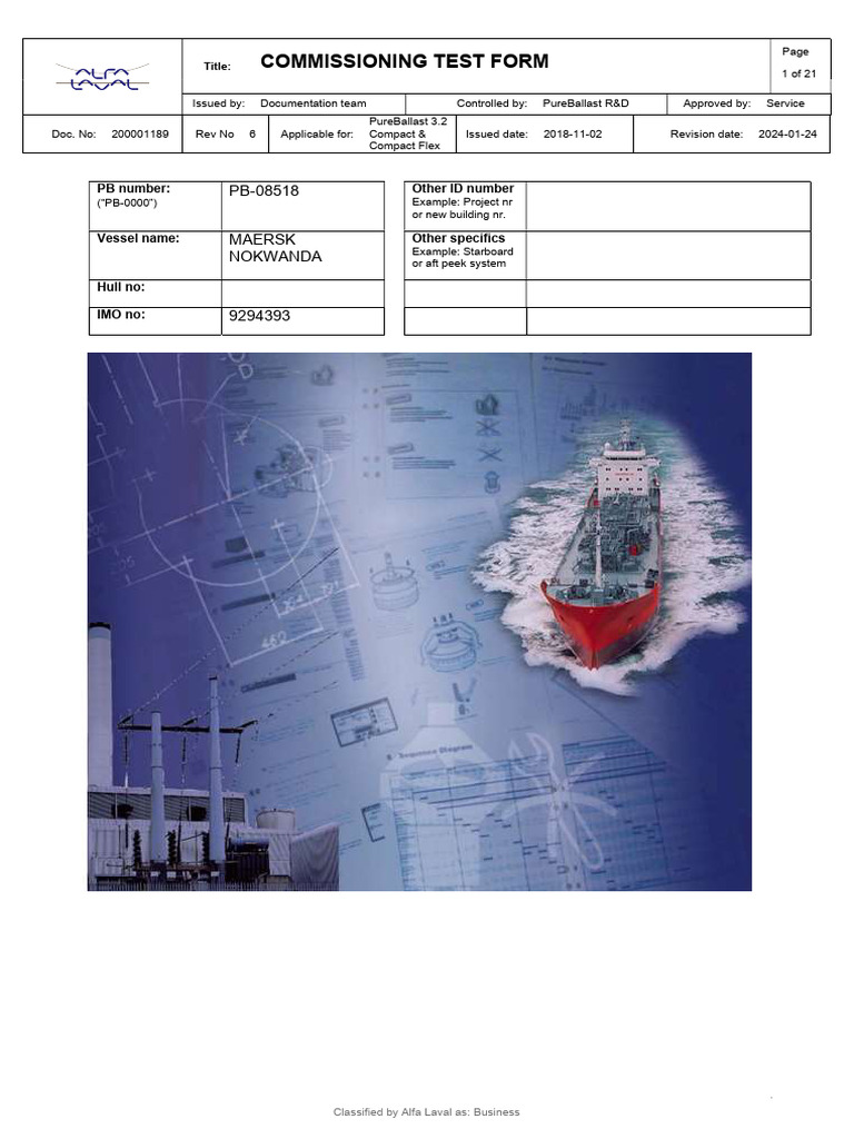 PureBallast 3.2 Commissioning Test Form | PDF | Pump | Valve