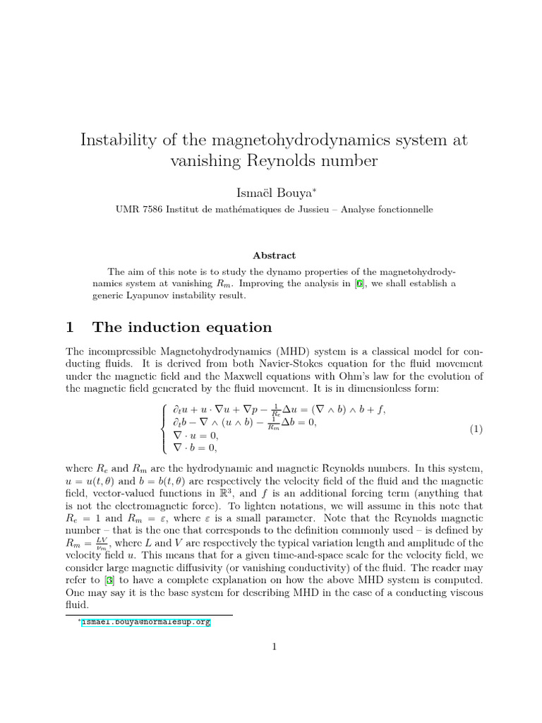 Instability of the Mhd System at Vanishing Rm | PDF | Magnetohydrodynamics | Eigenvalues And ...