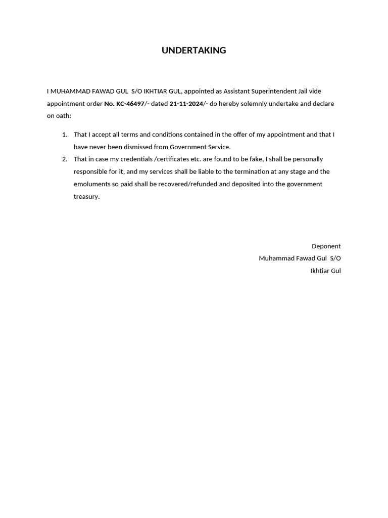 Undertaking | PDF