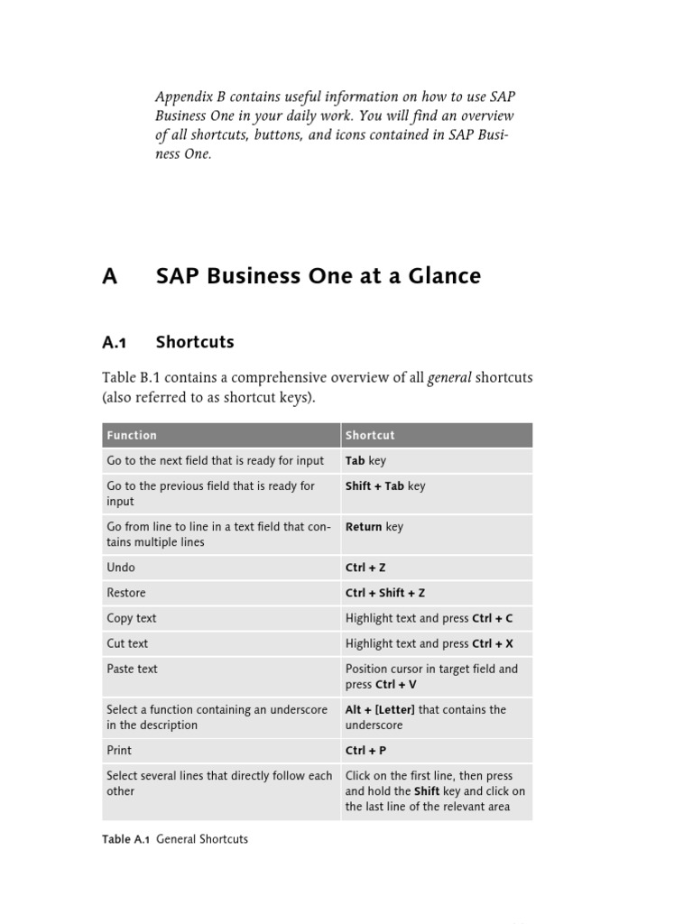 SAP Business One Shortcut Keys Guide | PDF | Keyboard Shortcut | Invoice