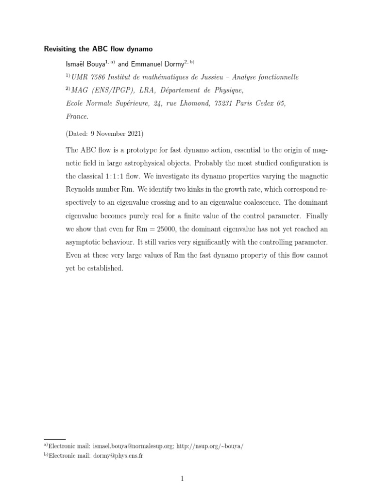 Revisiting The ABC Flow Dynamo | PDF | Eigenvalues And Eigenvectors | Fluid Dynamics