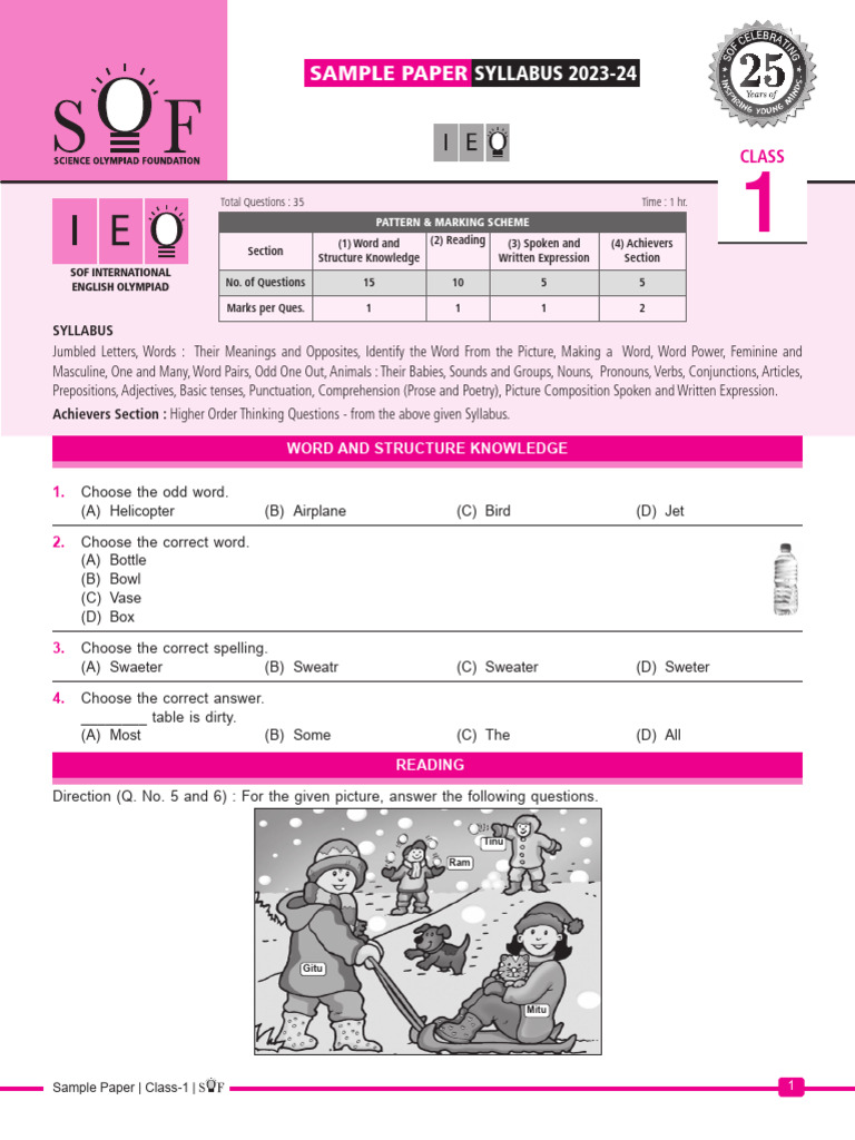 1686660708320 IEO Sample Paper Class1 | PDF | Grammatical Gender | Word